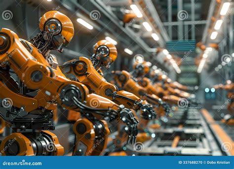 Humanoid Robots Working On A Car Factory Stock Illustration Illustration Of Automobile Robot
