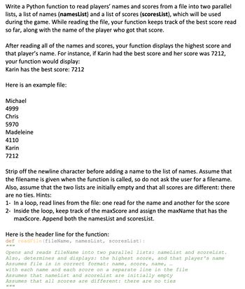Answered Write A Python Function To Read Players Names And Scores