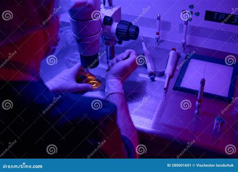 Top View Laboratory Worker Using Capillary Holder To Make Injection