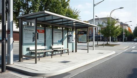 Bus Stop Shelter Urban Scene City Transportation And Public Transit