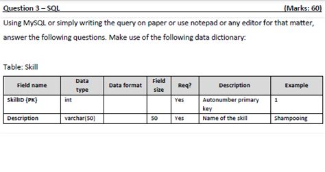 solved table trainer data field name data format field size