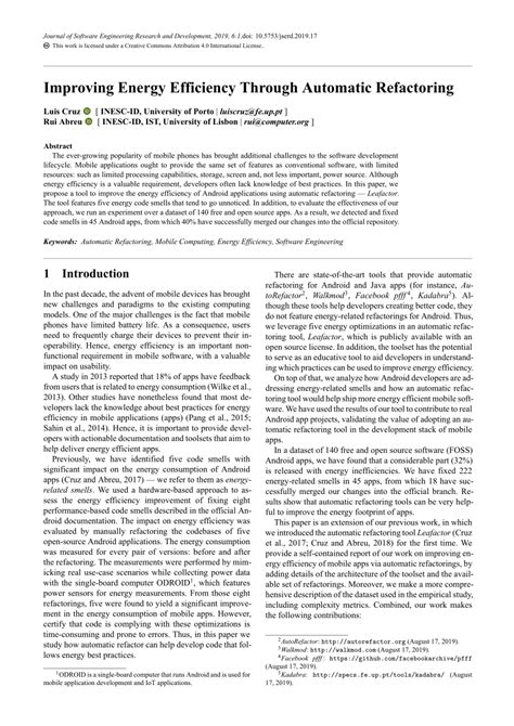 Pdf Improving Energy Efficiency Through Automatic Refactoring