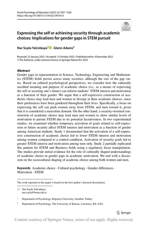 Expressing The Self Or Achieving Security Through Academic Choices Implications For Gender Gaps