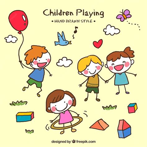 손으로 그린 스타일로 노는 장식 어린이 무료 벡터