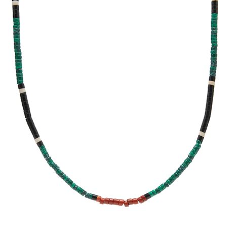Mikia Heishi Bead Necklace Malachite And Jet End Gb