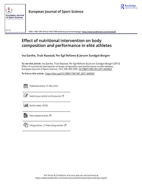 Effect Of Nutritional Intervention On Body Composition And Performance In Elite Athletes Pdf