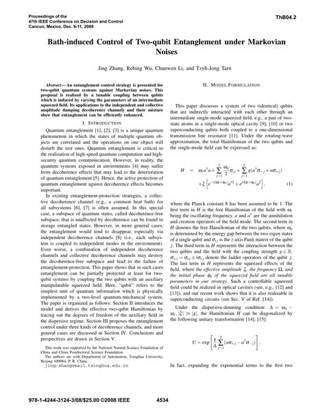 Pdf Bath Induced Control Of Two Qubit Entanglement Under Markovian Noises