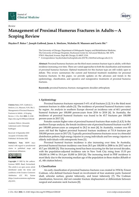Pdf Management Of Proximal Humerus Fractures In Adults—a Scoping Review