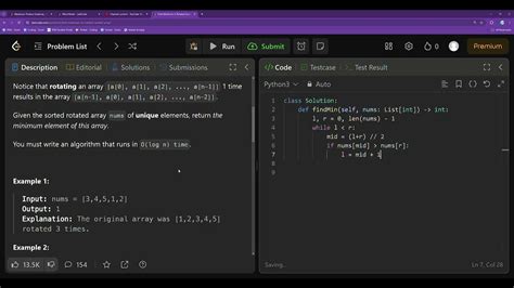 Find Minimum In Rotated Sorted Array Leetcode Python Youtube