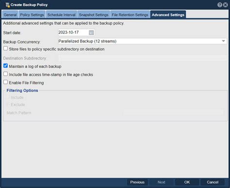 File Create Backup Policy Adv Set OSNEXUS Online Documentation Site