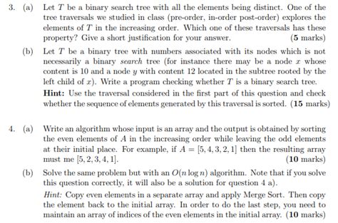 Solved A Let T Be A Binary Search Tree With All The Chegg Com