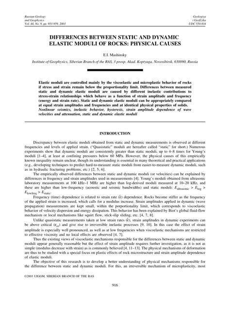 Pdf Differences Between Static And Dynamic Elastic Moduli Of Rocks