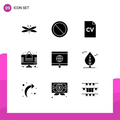 Universal Icon Symbols Group Of 9 Modern Solid Glyphs Of Computer Shopping User Online Science