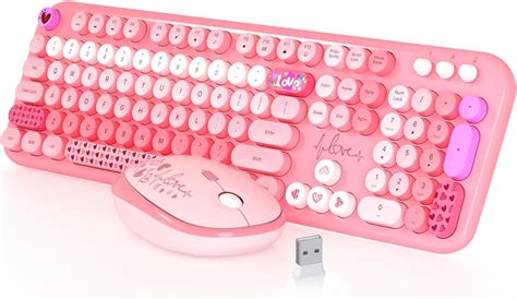 Amazon Com Pink Light Up Keyboard And Mouse Wireless Cute 2 4Ghz Cordless Rechargeable