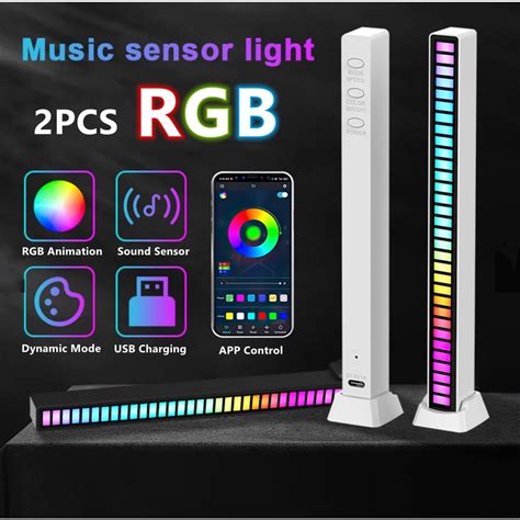 2pcs Bluetooth Sound Activated Lights 32 Bit Sound Control Rgb Light Bar Colorful Rechargeable