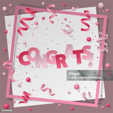 종이 프레임 컬러 먼지 색종이 공 풍선 구불구불한 리본 및 글자가 있는 카드 축하합니다 흰색 배경에 벡터 그림입니다 배너 포스터 휴일 파티 요소 공란에 대한 스톡 벡터 아트