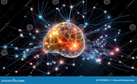 Digital Brain Network With Glowing Connections On A Black Background
