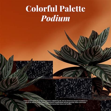 Калатея растение и оранжевая стена 3d визуализация шаблона изображения макет черный мраморный