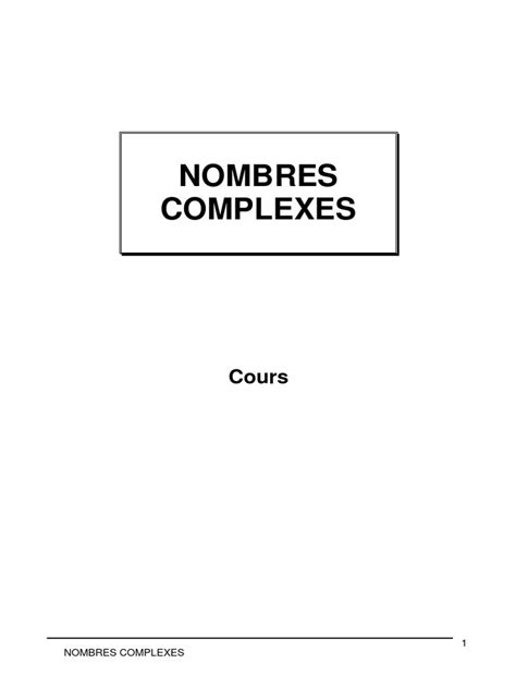 Les Nombres Complexes Pdf