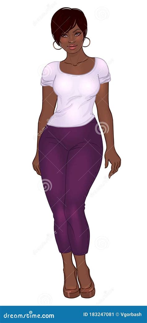 Curvada Ni A Afroamericana Con Ropa Informal Y Tacones Altos Aislada En