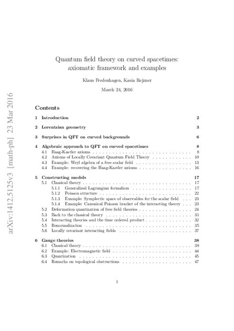 Pdf Quantum Field Theory On Curved Spacetimes Axiomatic Framework And Examples