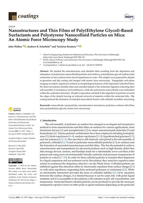 Pdf Nanostructures And Thin Films Of Poly Ethylene Glycol Based Surfactants And Polystyrene