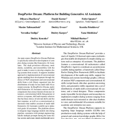 Deeppavlov Dream Platform For Building Generative Ai Assistants Acl Anthology