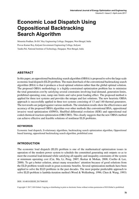 Pdf Economic Load Dispatch Using Oppositional Backtracking Search Algorithm