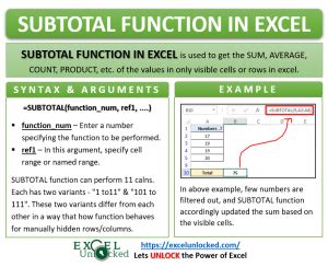 Excel SUBTOTAL Function Get Total Of Filtered Cells Excel Unlocked