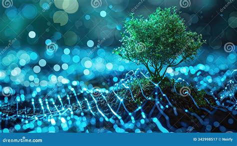 Tree Growing On Circuit Digital Board Digital And Technology Convergence Green Computing Or