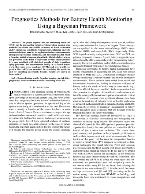 Pdf Prognostics Methods For Battery Health Monitoring Using A Bayesian Framework