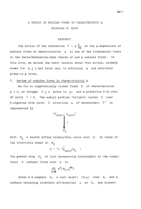 PDF A Result On Modular Forms In Characteristic P