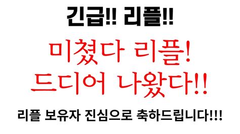 리플 미쳤습니다 미쳤다 리플 드디어 나왔다 리플 보유자 진심으로 축하드립니다 리플 리플코인 리플전망 Youtube