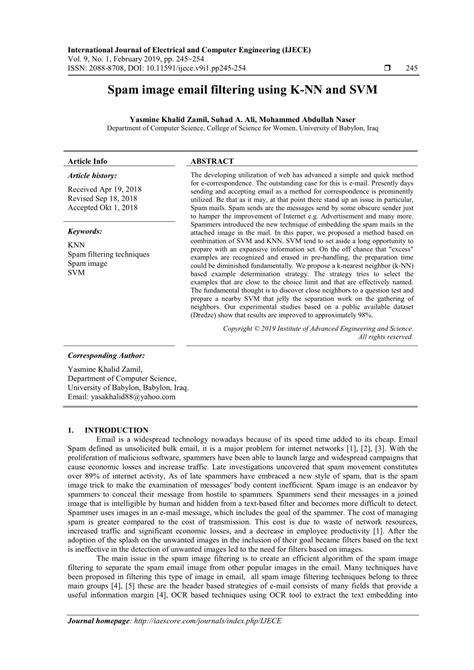 Pdf Spam Image Email Filtering Using K Nn And Svm