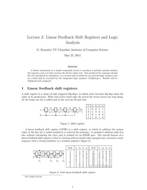 Pdf Lecture 2 Linear Feedback Shift Registers And Logic · Pdf