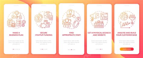 Startup Launch Steps Red Onboarding Mobile App Page Screen Banner