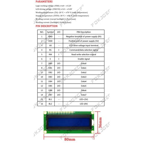 Lcd1602 5v 1602 Module Bluegreen Screen 16x2 Character Lcd Display