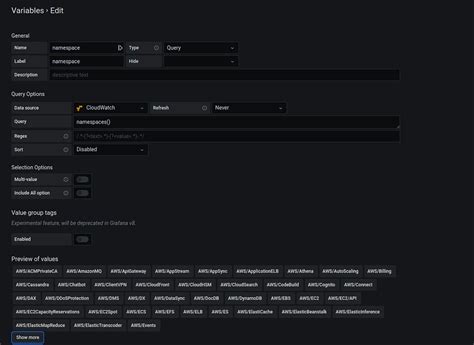 Missing Cloudwatch Namespaces While Building Template Variables Alerting Grafana Labs