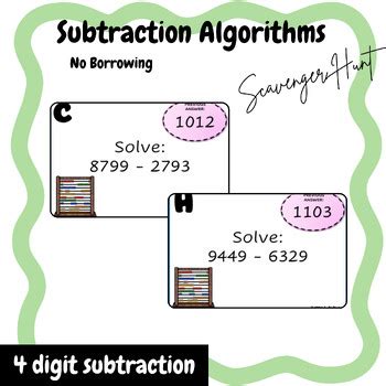 Digit Subtraction Algorithms Scavenger Hunt No Borrowing TPT