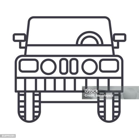 지프 전면 보기 벡터 라인 아이콘 기호 그림 배경 편집 가능한 선 4x4 자동차에 대한 스톡 벡터 아트 및 기타 이미지 4x4 자동차 오프로드 자동차 자동차 여행