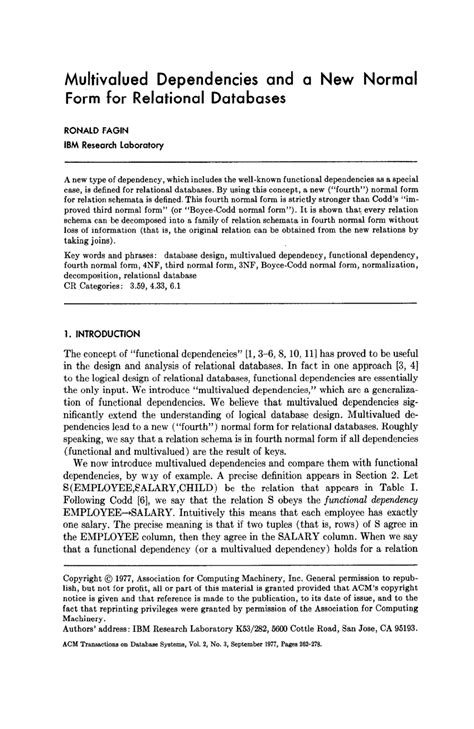 Pdf Multivalued Dependencies And A New Normal Form For Relational