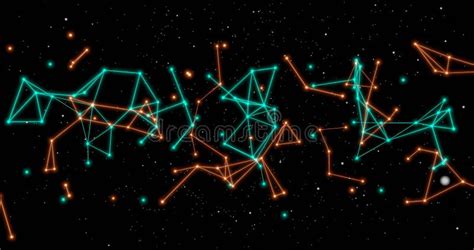 Polygon Network In Orange And Green Colours Abstract Plexus Science Connections Wire System