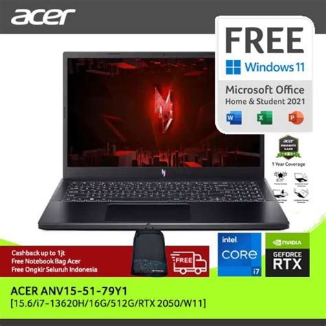 Promo Acer Laptop Gaming Nitro V Anv Y Fhd Intel Core I H Ram Gb Storage