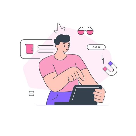 현대 남성 학생 전자 학습 원격 교육 과학 시험 수업 강의 웹 세미나 노트북 벡터 프리미엄 벡터