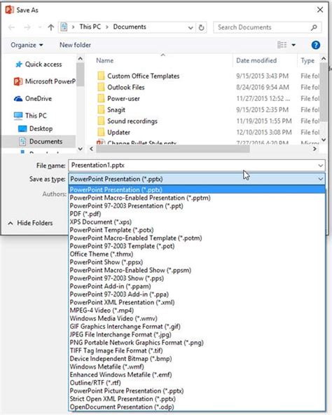 File Formats In Powerpoint 2016 For Windows