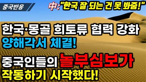 중국반응 한국·몽골 희토류 협력 강화 양해각서 체결 중국인들의 놀부심보가 작동하기 시작했다 中한국 잘 되는 건 못 봐주겠다 Youtube