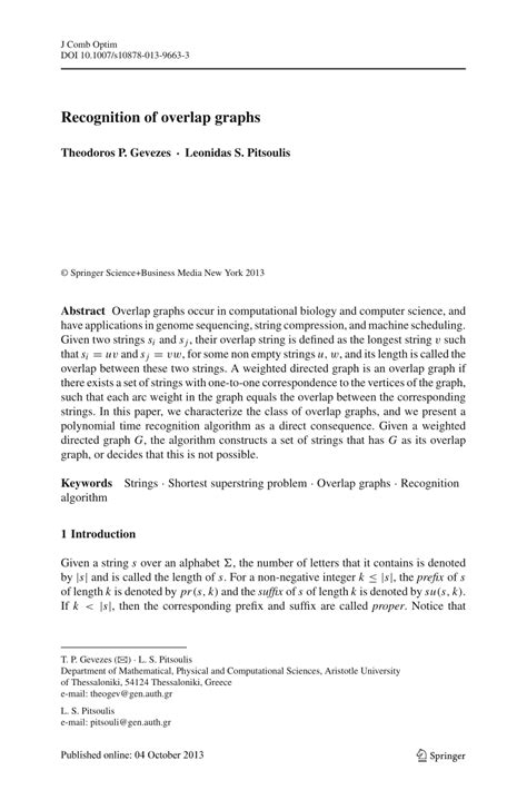 Pdf Recognition Of Overlap Graphs