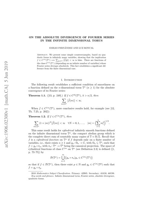 Pdf On The Absolute Divergence Of Fourier Series In The Infinite