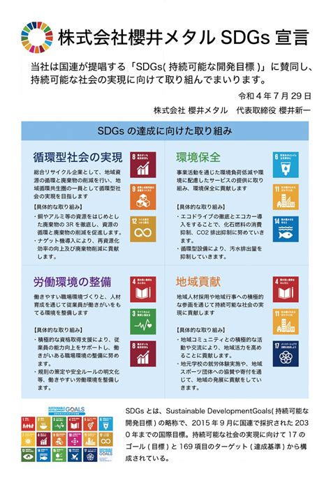 当社のsdgs（持続可能な開発目標）への取り組みについて お知らせ 株式会社 櫻井メタル ｜ 静岡県富士市の総合リサイクル業