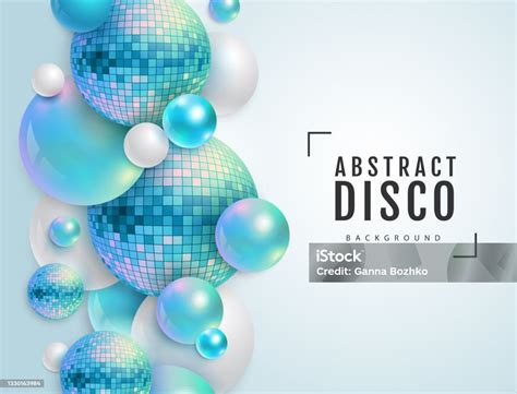 홀로그램 블루 구와 디스코 볼 구와 3d 추상적 배경 디스코 볼 배경 디스코 파티 포스터 벡터 일러스트레이션 3차원 형태에 대한 스톡 벡터 아트 및 기타 이미지 Istock